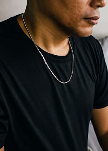 Dubai Collections Box Round Rolo Chain 3mm Fine 14k White Gold Necklace Women Men Jewelry Strong Solid plated Clasp Gift with Lobster (22.00)