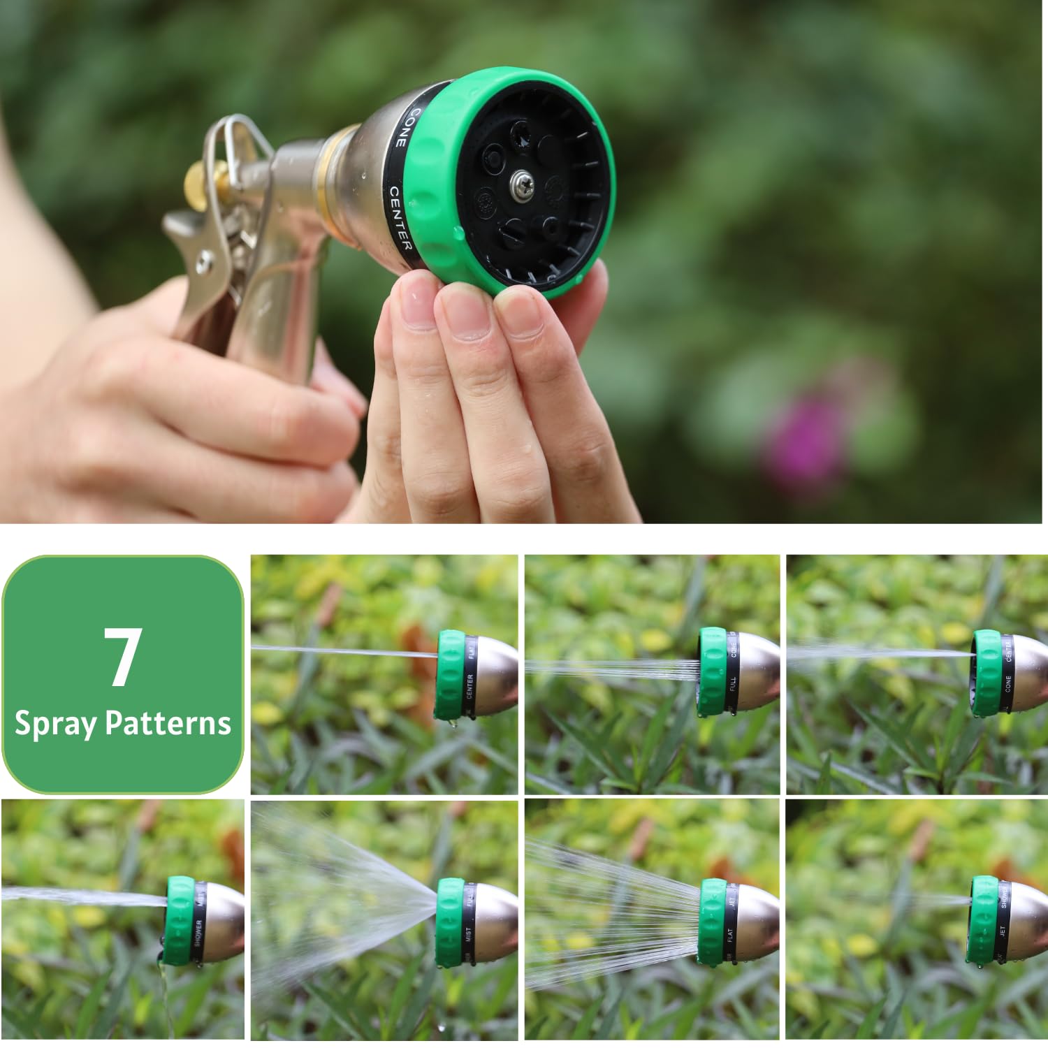 HOSUN Garden Hose Nozzle Sprayer Heavy Duty, 100% Metal Water Hose Nozzle with 7 Spray Patterns, High Pressure Hose Spray Nozzle with Lockable Rear Trigger for Watering Plant & Lawn, Washing Car & Pet