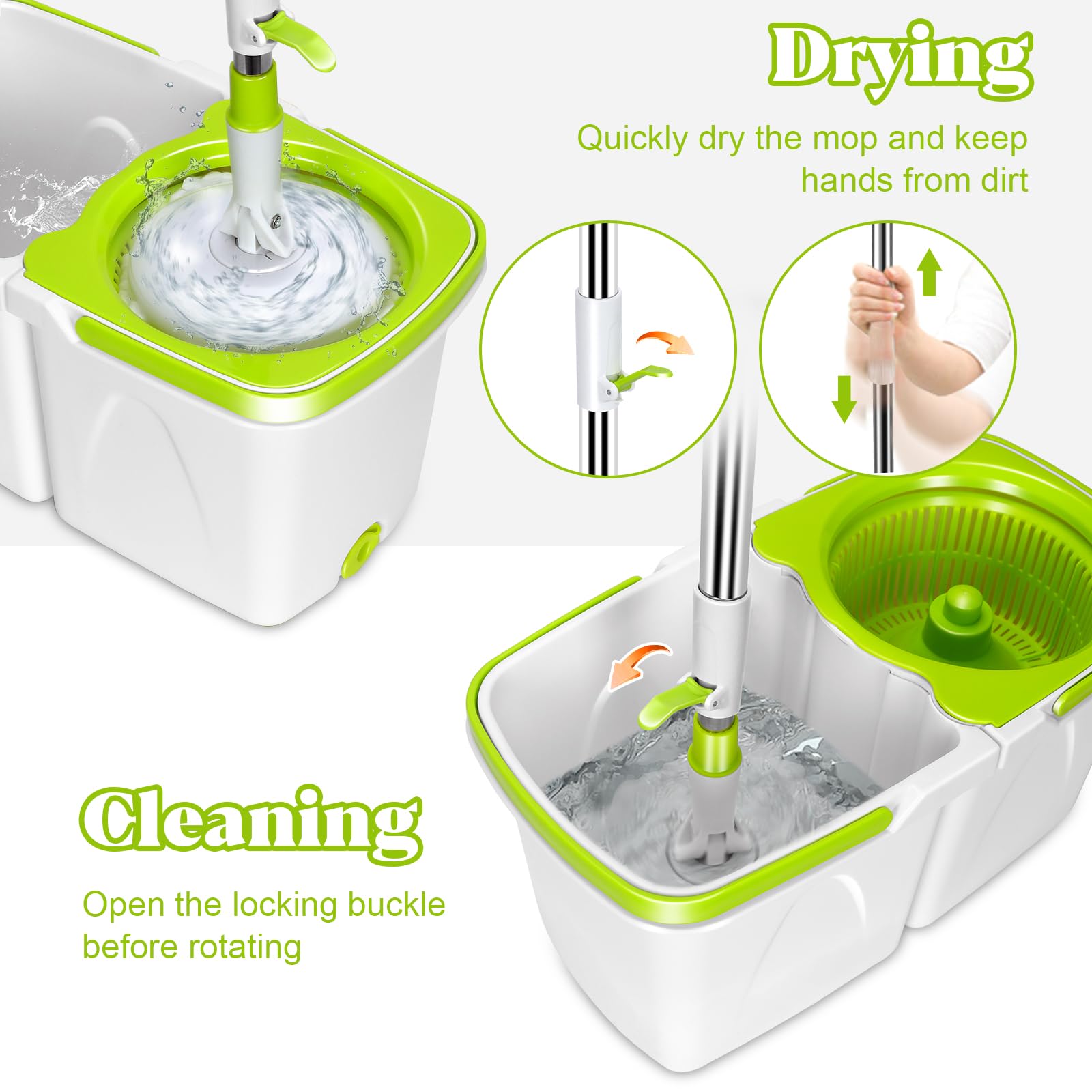 Nolopau Sponge Mop and Spin Mop Bucket with Wringer Set for Floor Cleaning, Separate Clean and Dirty Water, Self Squeeze Sponge Mop for Home Commercial Use