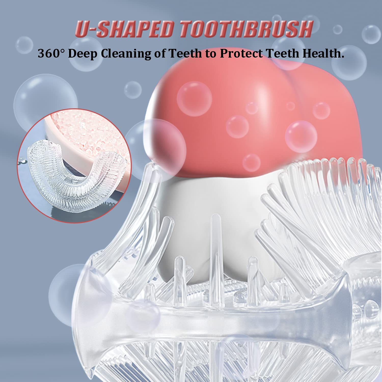 Qinerle 3PCS Kids U-Shaped Toothbrush ,Food Grade Soft Silicone Brush Head, 360° Oral Teeth Cleaning Design for Toddlers and Children