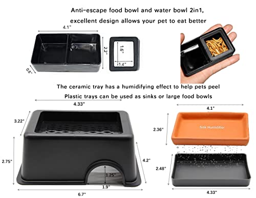 Woyrise Reptile Hide Box with Sink Humidifier Gecko Hideout Cave Lizards Hideaway with Flexible Vine Decor and Bowl for Bearded Dragons Lizards Spiders Snakes