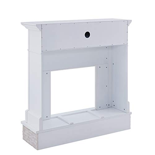 SEI Furniture Jacksdale Faux Stone Accent Electric Hidden Media Shelf Fireplace, White