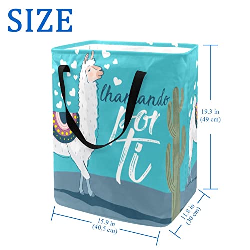 Llama and Cactus on Desert Print Collapsible Laundry Hamper, 60L Waterproof Laundry Baskets Washing Bin Clothes Toys Storage for Dorm Bathroom Bedroom