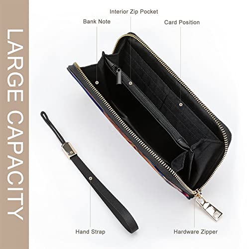 FunnyStar Beautiful Japanese Geisha Women's Long RFID Hand Wallet Wristlet Clutch Purse PU Leather Handbag with Wrist Strap