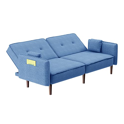 LyuHome 75" Sofa Bed,Modern Sofa Couch with Solid Wood Leg,Small Fabric 3 Seat Couch for Living Room/Office Blue