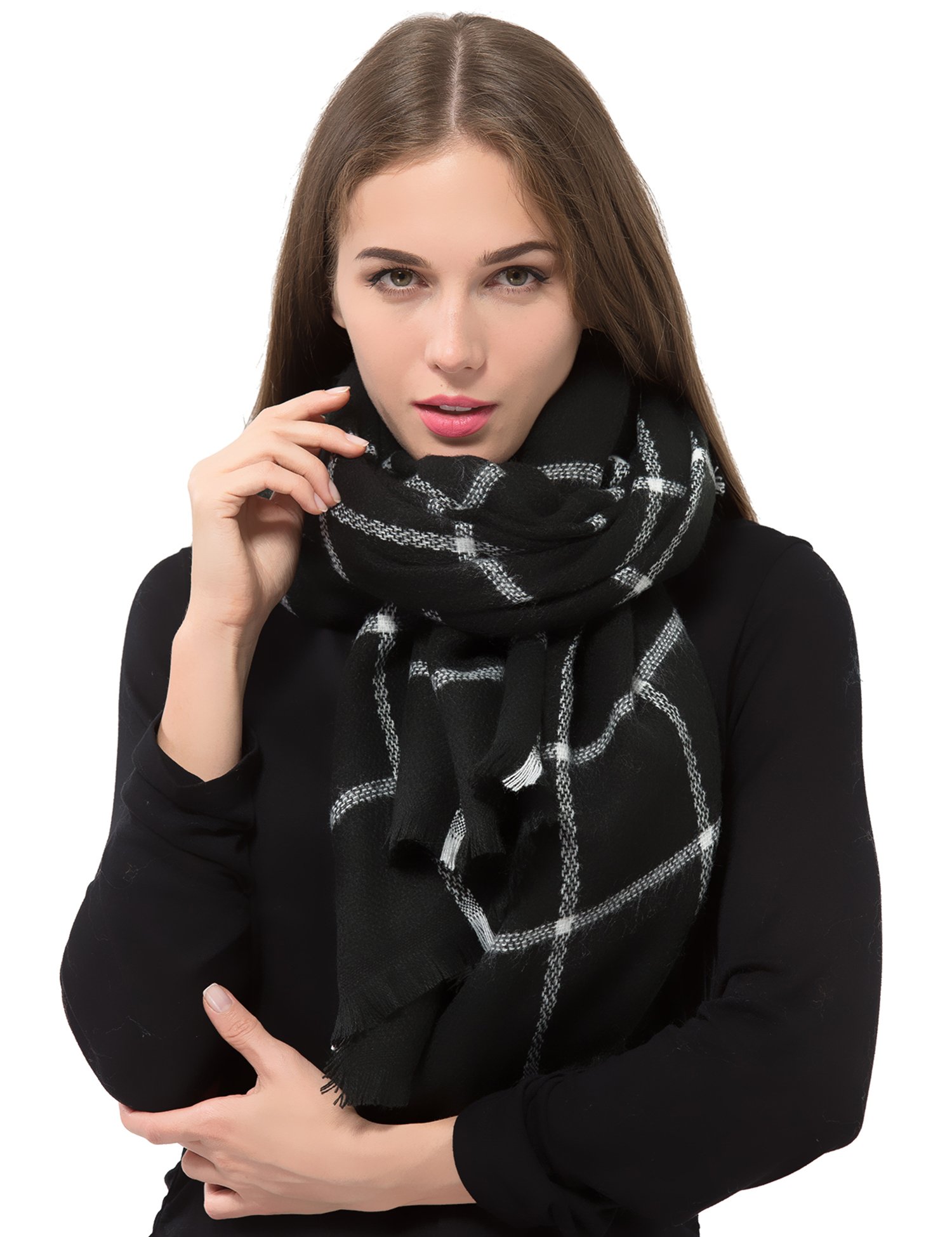 Dimore Trendy Plaid Blanket Scarf Women Big Oversized Long Scarves Warm Winter Tartan Checked Shawl Wrap Scarf Gift…