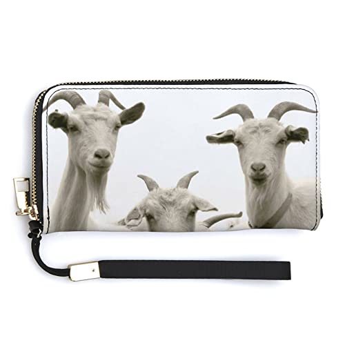 FunnyStar Goat Women's Long RFID Hand Wallet Wristlet Clutch Purse PU Leather Handbag with Wrist Strap