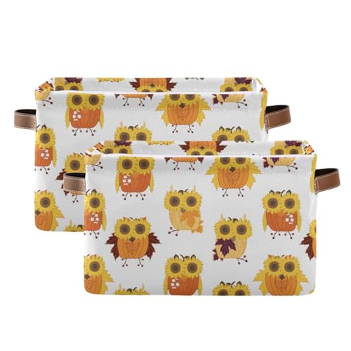 Fall Owls Thanksgiving Storage Basket Bins Decorative Toy Laundry Basket Organization with Handles for Bedroom Office Clothes Pet Nursery Living Room,2 pcs