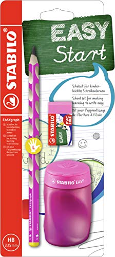 STABILO School Set Left Handed in Pink EASYgraph Pencil + EASYsharpener + EASYeraser