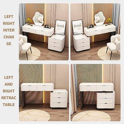 Vanity Desk, Vanity Table Made of Solid Wood, Features Modern Sintered Marble Top, Rotatable/Removable Touch Screen HD Mirror(3-Brigntness), Vanity Set with Chair (47.2IN/120CM)