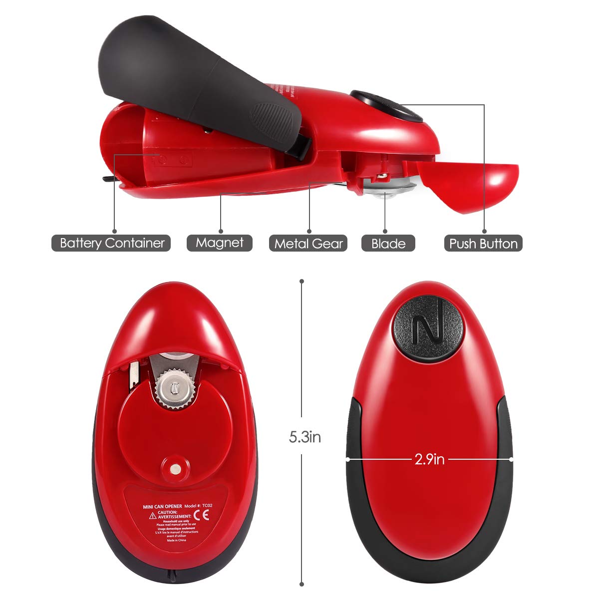 Electric Can Opener, One-touch Automatic Can Opener with No Sharp Edges, Kitchen Gadgets for Seniors and Arthritic, Battery Operated Electric Can Openers for Kitchen