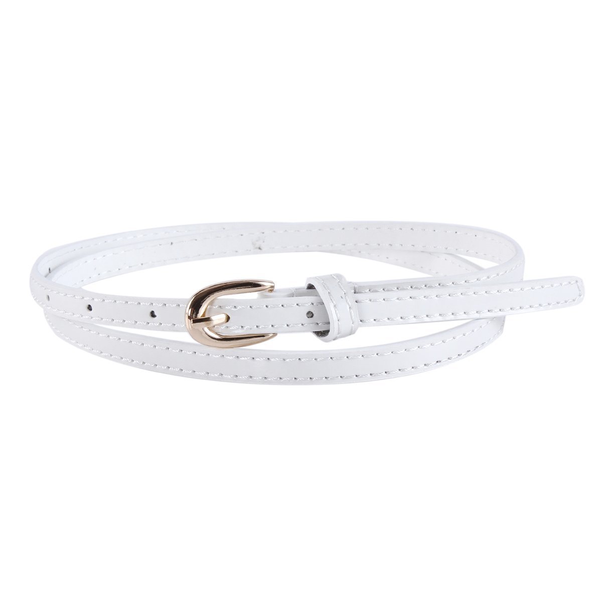 Damara Women Faux Leather Adjustable Dress Casual Skinny Belt,White