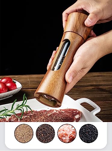Ousyaah Salt and Pepper Grinder Set (2 Pack), Manual Wooden Salt and Pepper Shakers with Adjustable Ceramic Core and Visible Acrylic Window, Refillable Salt & Pepper Mill Set | Adjustable Coarseness