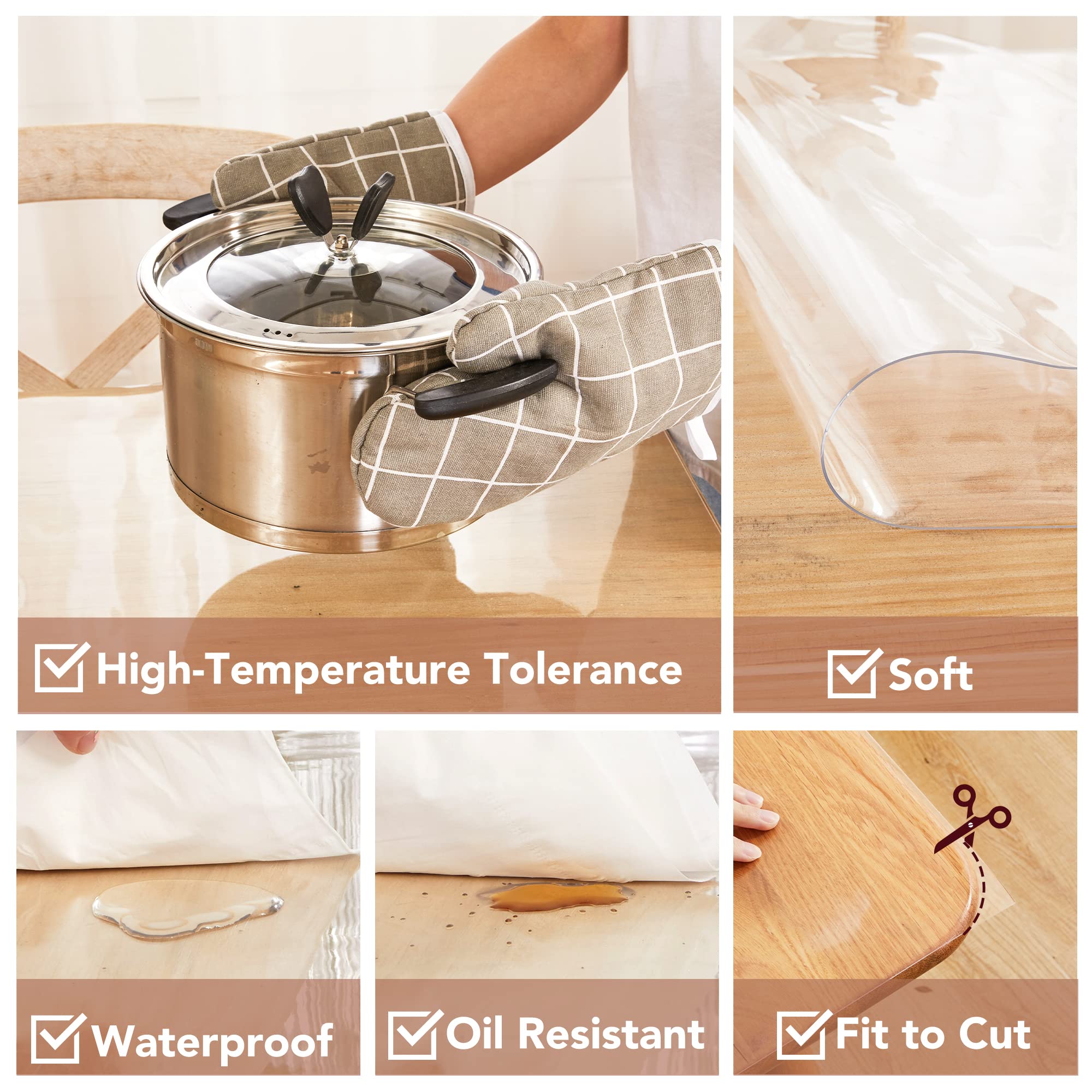 Deconovo Table Cloth Pad 2mm Thick 24 x 36 Inches Plastic Table Cover Protector Waterproof Vinyl Clear Rectangular Desk Mat for Kitchen Home Office