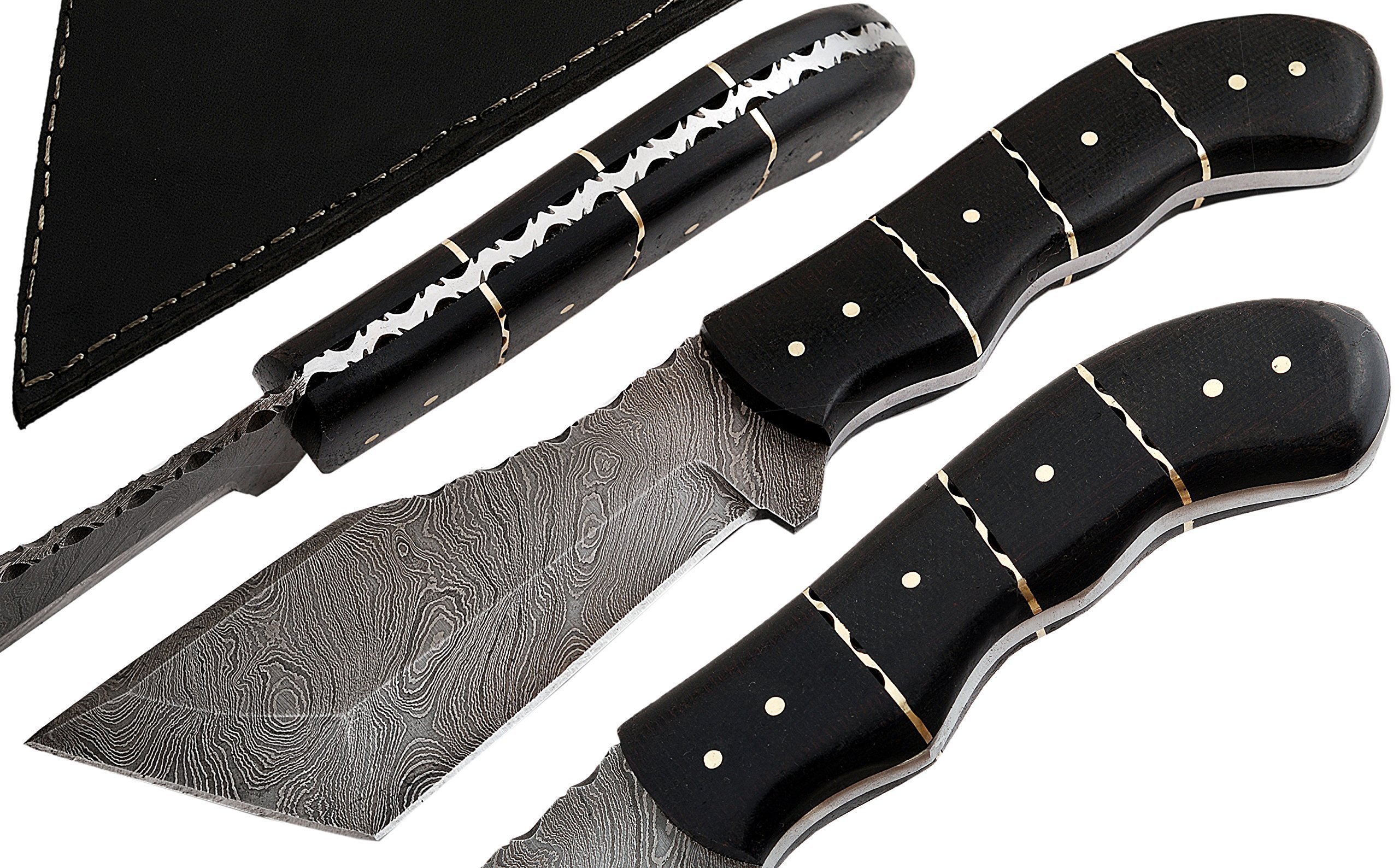 Damascus Hunting Fixed Blade Tracker Knife – 10.5” EDC Custom Handmade Knives, Bushcraft Outdoor Camping Survival Chef Knife, Bowie Knife, Micarta Handle with Leather Sheath