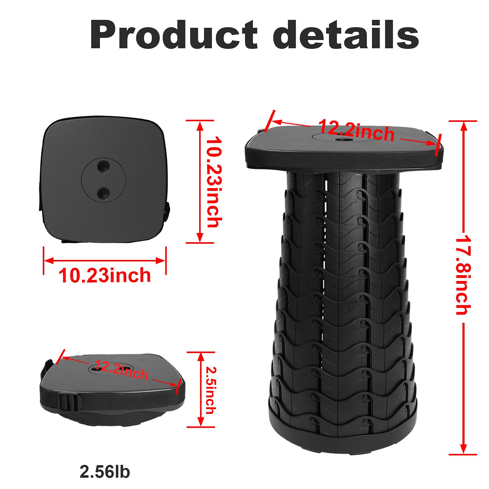 Deer's Life Portable Folding Stool, Upgrade Square Collapsible Stools for Adults Heavy Duty 485lbs Yet Small Lightweight Telescoping Retractable Camping Stools for Fishing Travel Outdoor Indoor