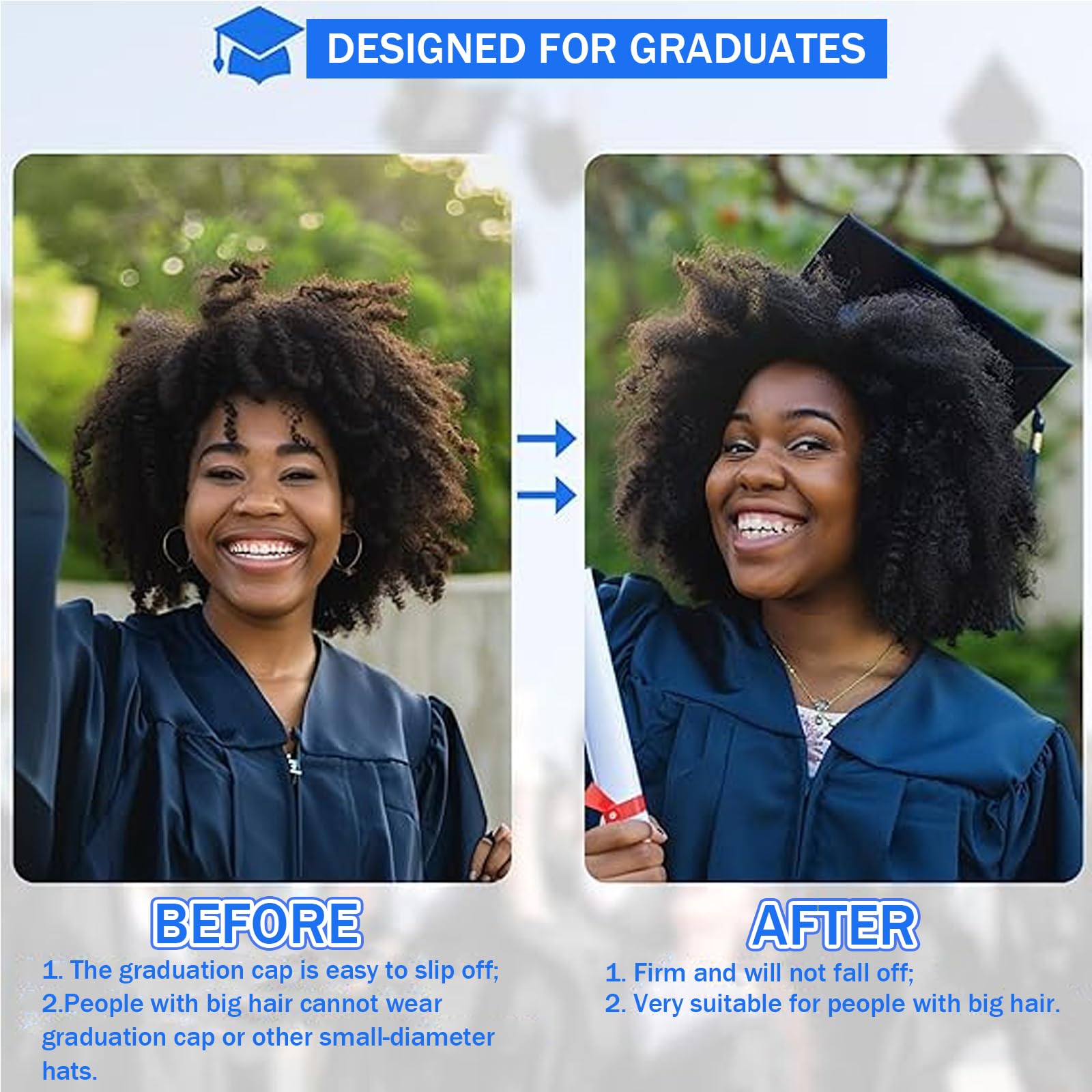 Graduation Cap Headband, Firm Anti-Fall Hairband for Graduation Cap, Hat Accessories for Graduates, Students(Graduation Cap Not Included)