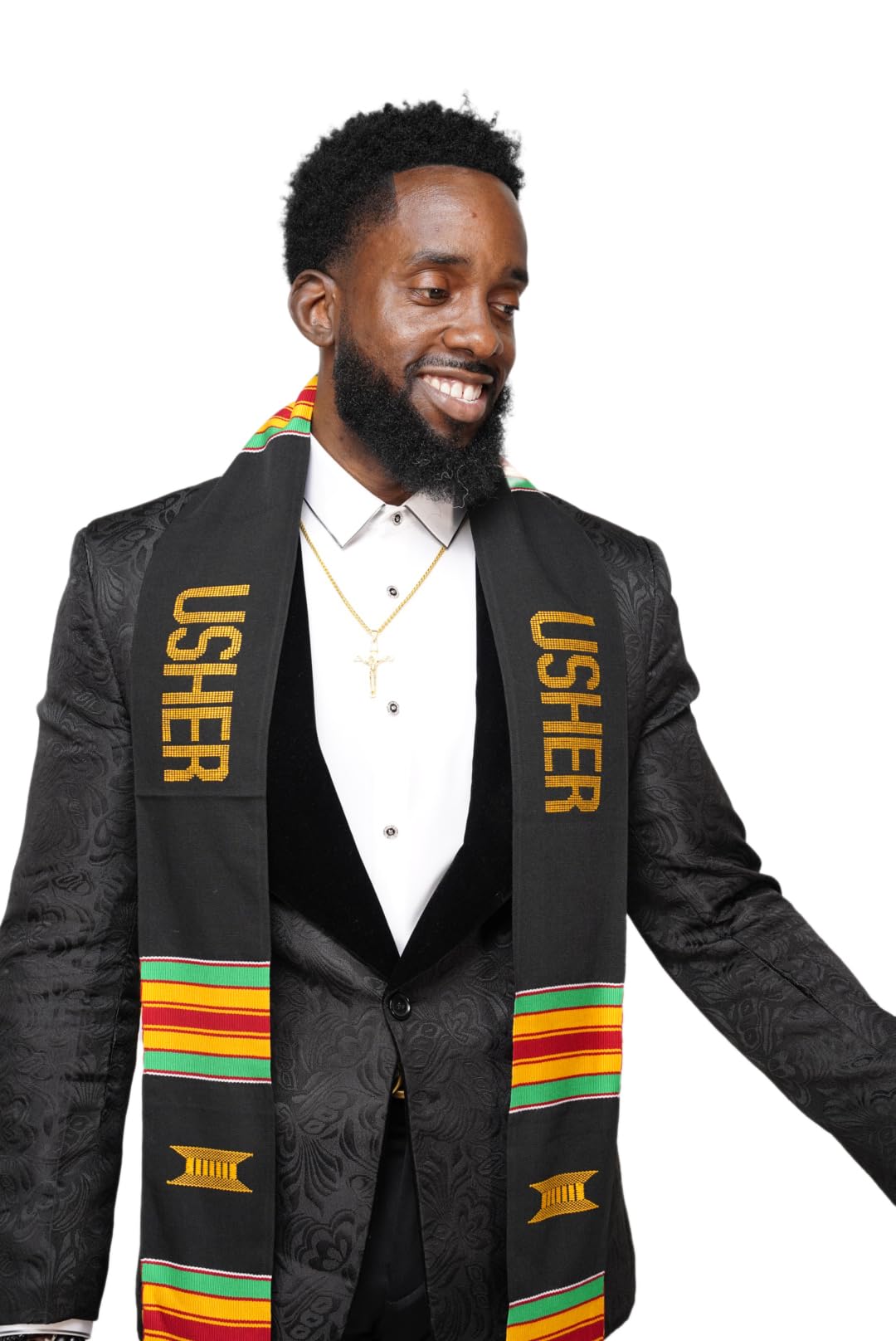 Dupsie's Usher Hand-woven Kente Cloth Stole/Sash. Black