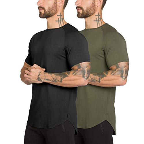 Mens Gym Workout Slim Fit Short Sleeve T-Shirt Cotton Performance Athletic Shirts Running Fitness Tee(AGBK XL)