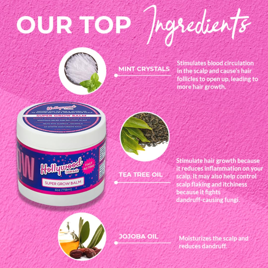 Hollywood Hair Bar Super Grow Scalp Balm - Revitalizing Scalp Balm, Vegan and Cruelty Free, 4 oz