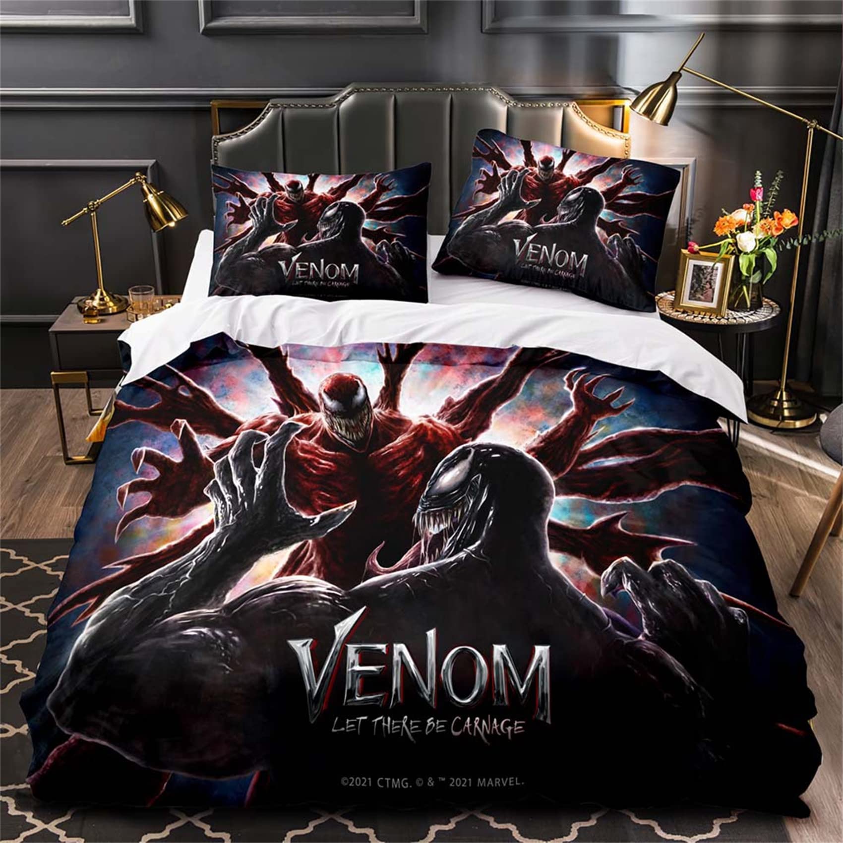 LUCIHZ Boys Girls Venom Duvet Cover Bedding Set Size Twin/Queen Soft and Breathable Comforter Cover with Pillowcase