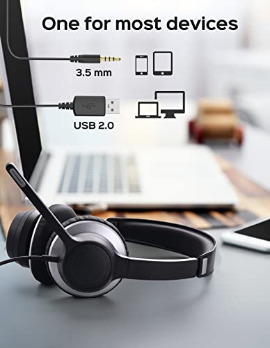 KLYLOP USB Headset, Headset with Mic Noise Reduction & in-line Control, 3.5mm/USB Wired Headphones, Stereo PC Headset with Mute, Headset with Microphone for PC Zoom Skype Webinar Home Office