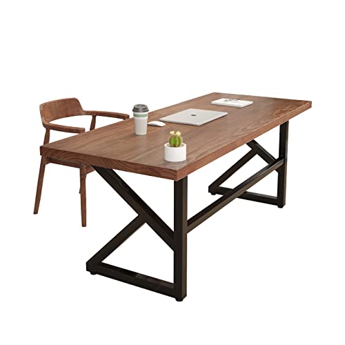 MTMFURFS Solid Wood Desk for Home Office desks Office Table with Extra Thick 1.96" Standing Desk Natural Furniture Simple Study Workstation Brown, 55" D x 27" W x 29" H