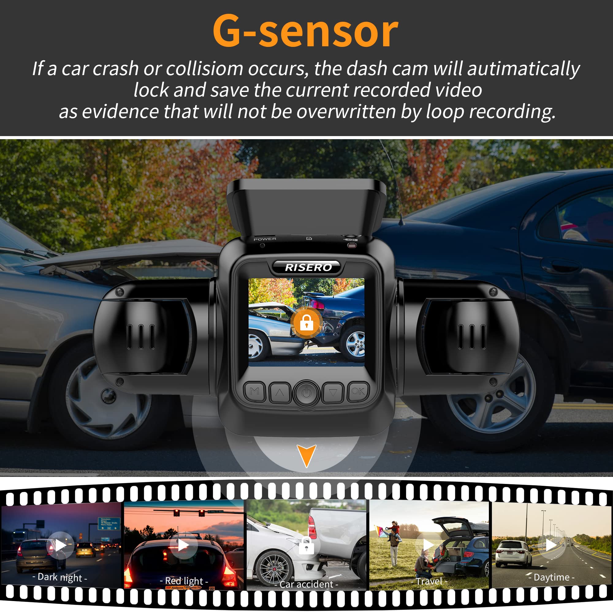 Dash Cam Built-in WiFi 3 Channel 1080P Dash Camera Front and Rear Three Way Dashboard Cam, Loop-Recording, 24-Hour Parking Mode, 8 Ir Night Vision, Supercapacitor, G-Sensor, App, Support 256gb Max