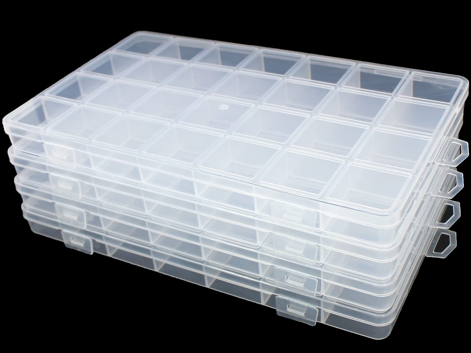 JESEP YONG 4Packs 28 Grids Bead Organizer Plastic Organizer Box with Fixed Dividers-Jewelry, Accessories, and Small Parts Container Clear Box for Jewerly Beads, Sewing, Drawing