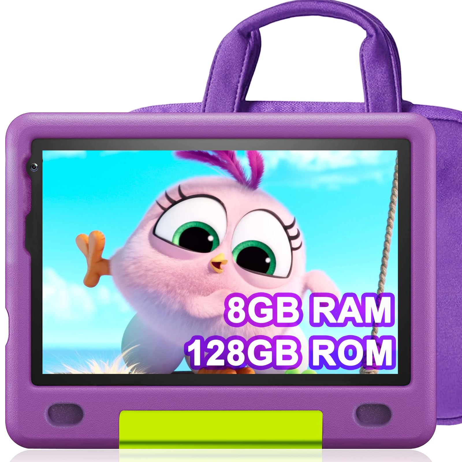 DUODUOGO 8 inch Kids Tablet Android 12 Tablet 8GB+128GB, Tablet for Kids with Parent Control & APP Preinstalled, Dual Camera, 5G/2.4G WiFi, Bluetooth, GPS, FM, Shock-Proof Case, Carry Bag (Purple)