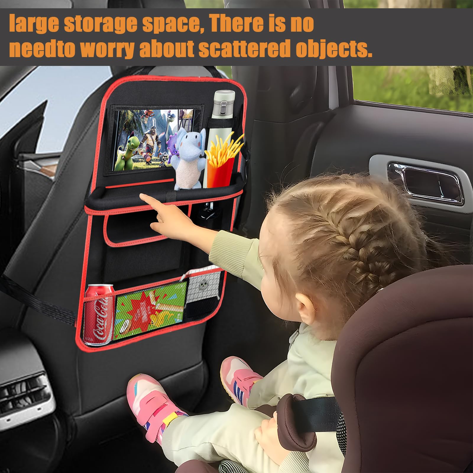 DoSTHin 2 Pack Backseat Car Organizer with Foldable Table Tray, Seat Back Protectors Kick Mats for Travel Accessories Car Organizers and Storage
