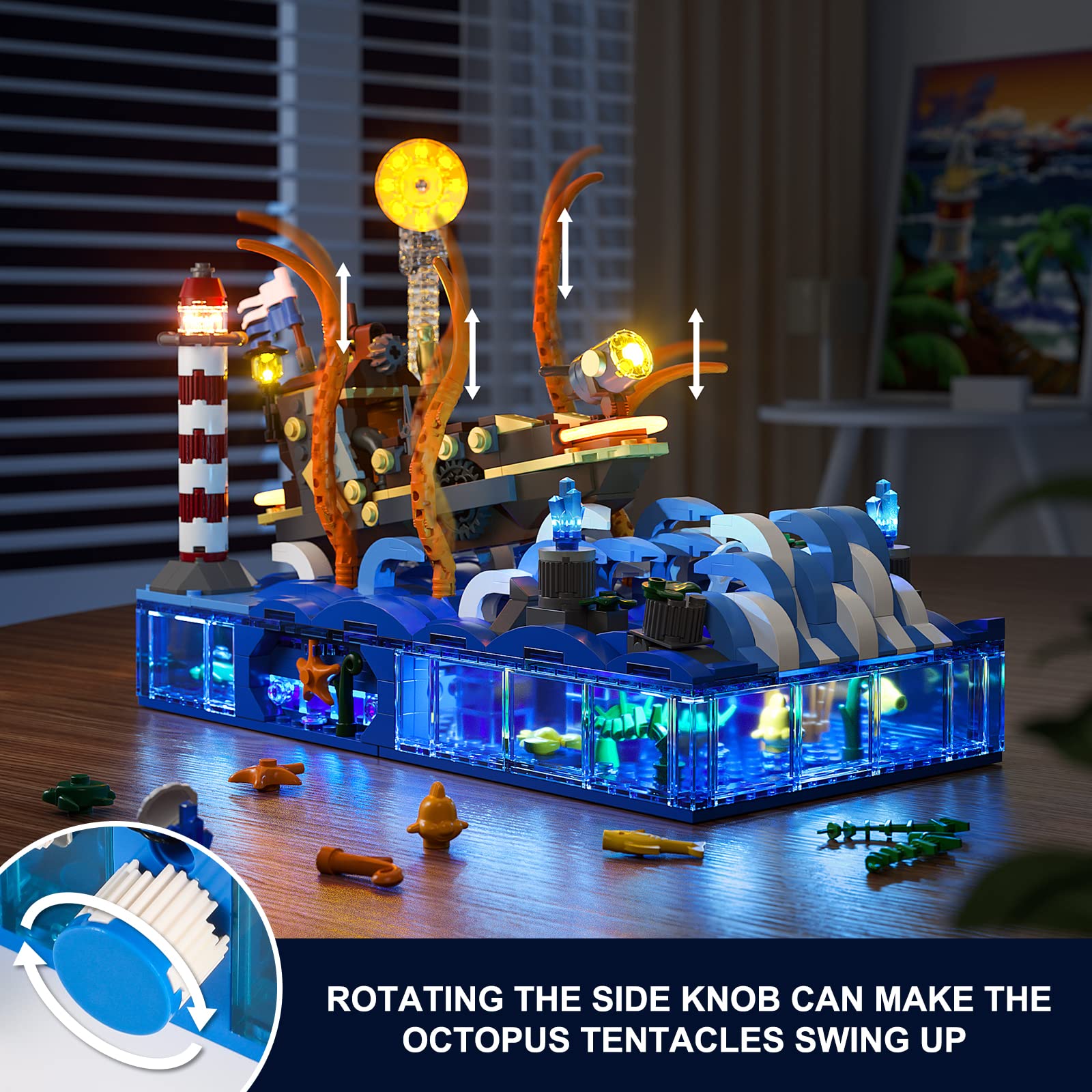 FUNWHOLE Building Set with LED Lights - Ocean Adventure Ship Construction Building Blocks Model Set 824 PCS for Teen and Adults with LED Lighting Kit