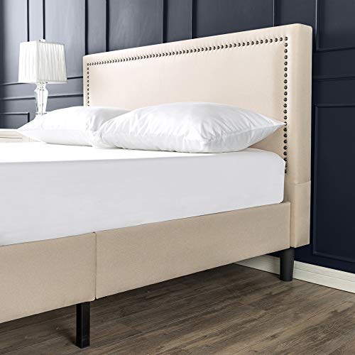 ZINUS Julio Upholstered Platform Bed Frame, Mattress Foundation, Nailhead Platform Bed Frame, Wood Slat Support, No Box Spring Needed, Easy Assembly, King