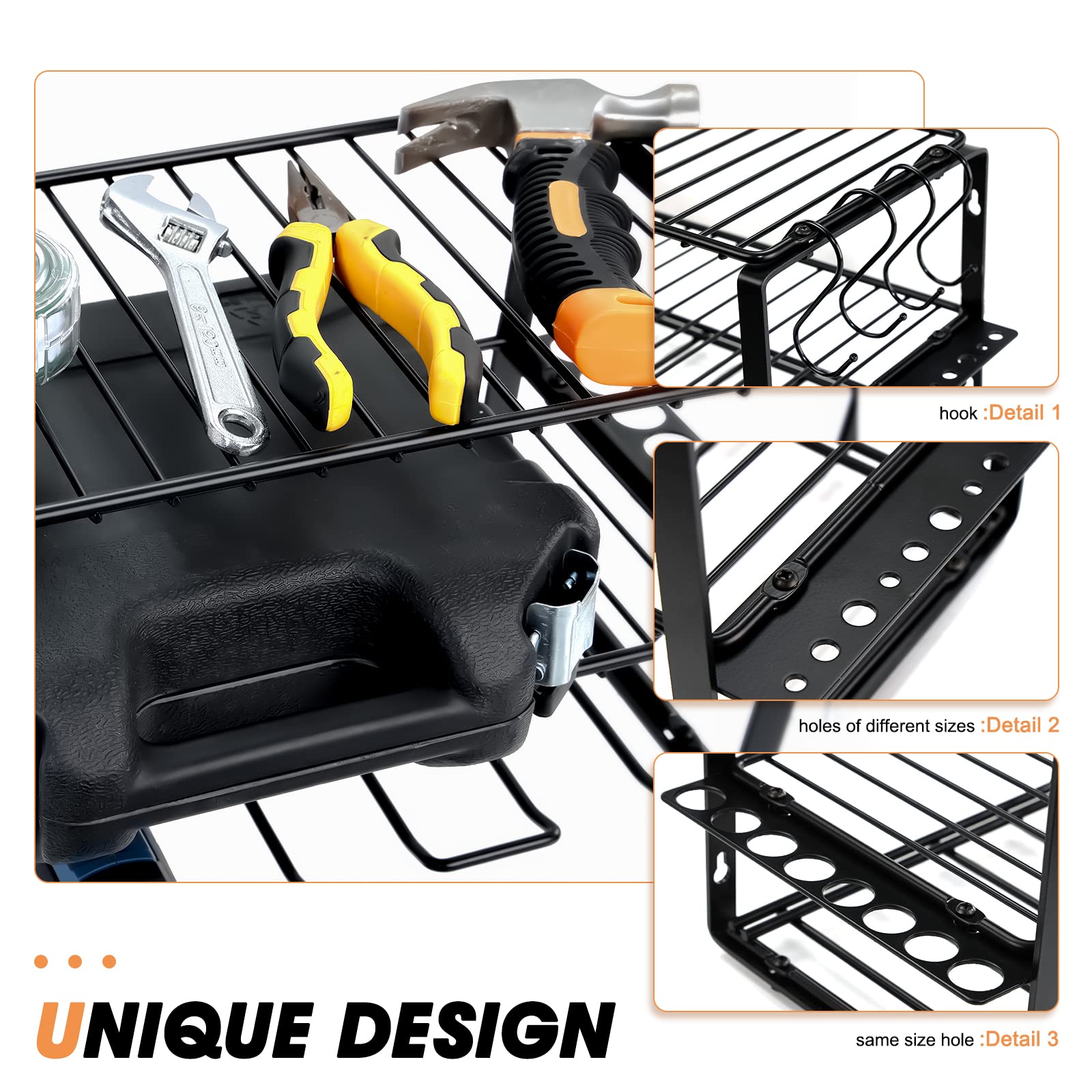 KWESOR Power Tool Organizer Wall Mount, 3 Layers Utility Power Tool Storage Rack, Heavy Duty Metal Tool Drill Holder for Garage, Home, Workshop, Shed, Black