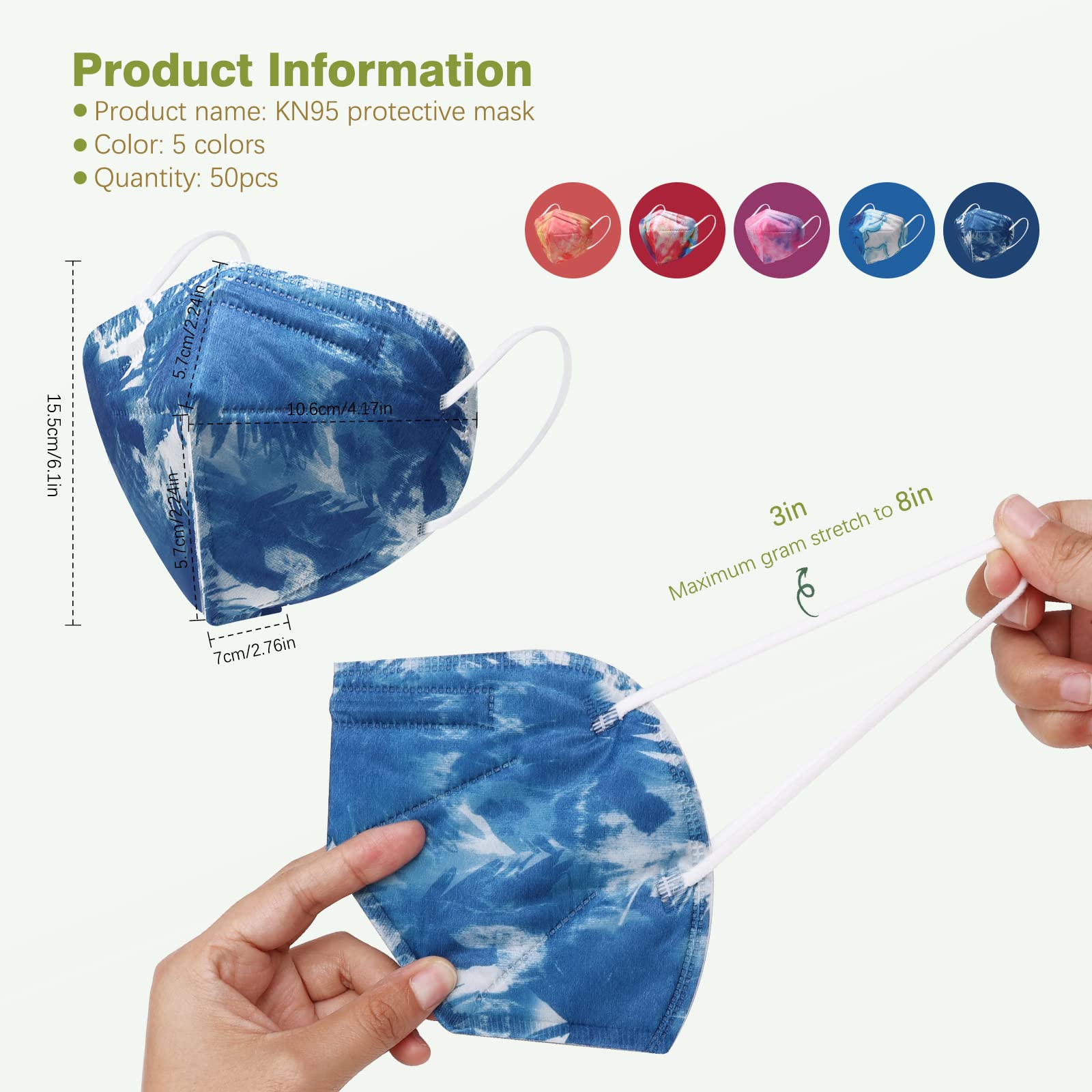 KN95 Face Masks 50 Pack 5-Ply Breathable Safety Respirator Multicolor Cup Dust Disposable KN95 Mask
