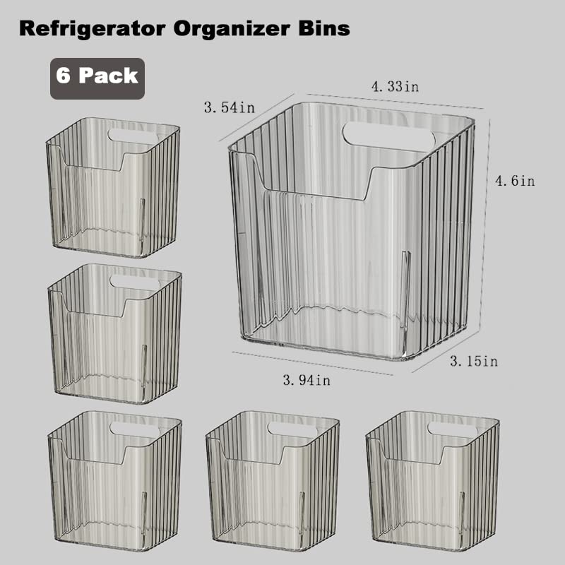 Refrigerator Door Organizer Bins - Hyjjlele 6 Pack Clear Plastic Food Storage Containers for Fridge, Kitchen Cabinet, BPA-Free Pantry Organization and Storage