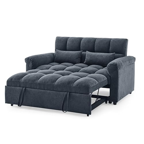 DOUBAO Loveseats Sofa Bed with Pull-Out Bed,Adjsutable Back, Grey
