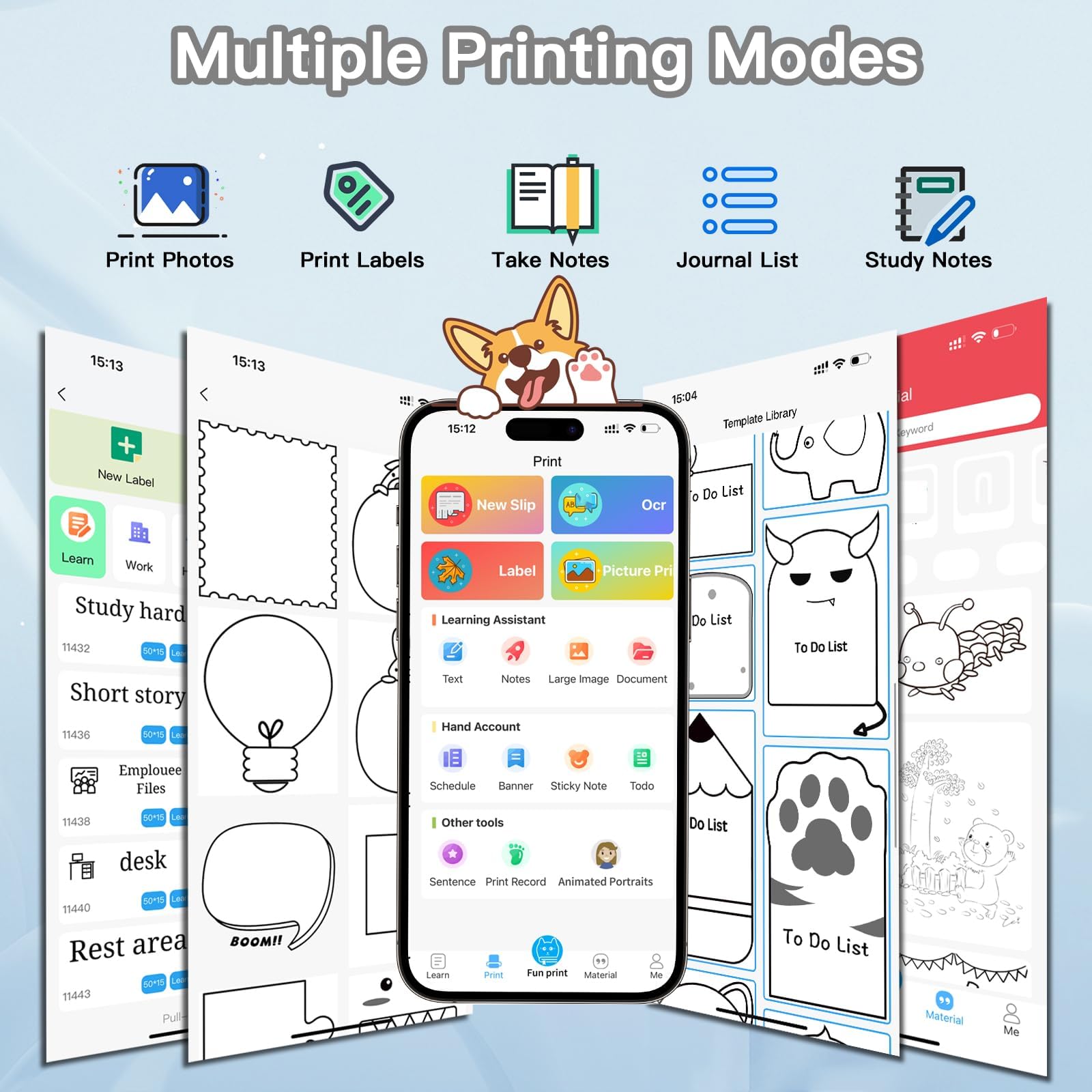 Lebt Mini Printer Sticker Printer Print Pod with 6 Rolls Sticker Paper & 6 Rolls of Self-Adhesive Printing Paper