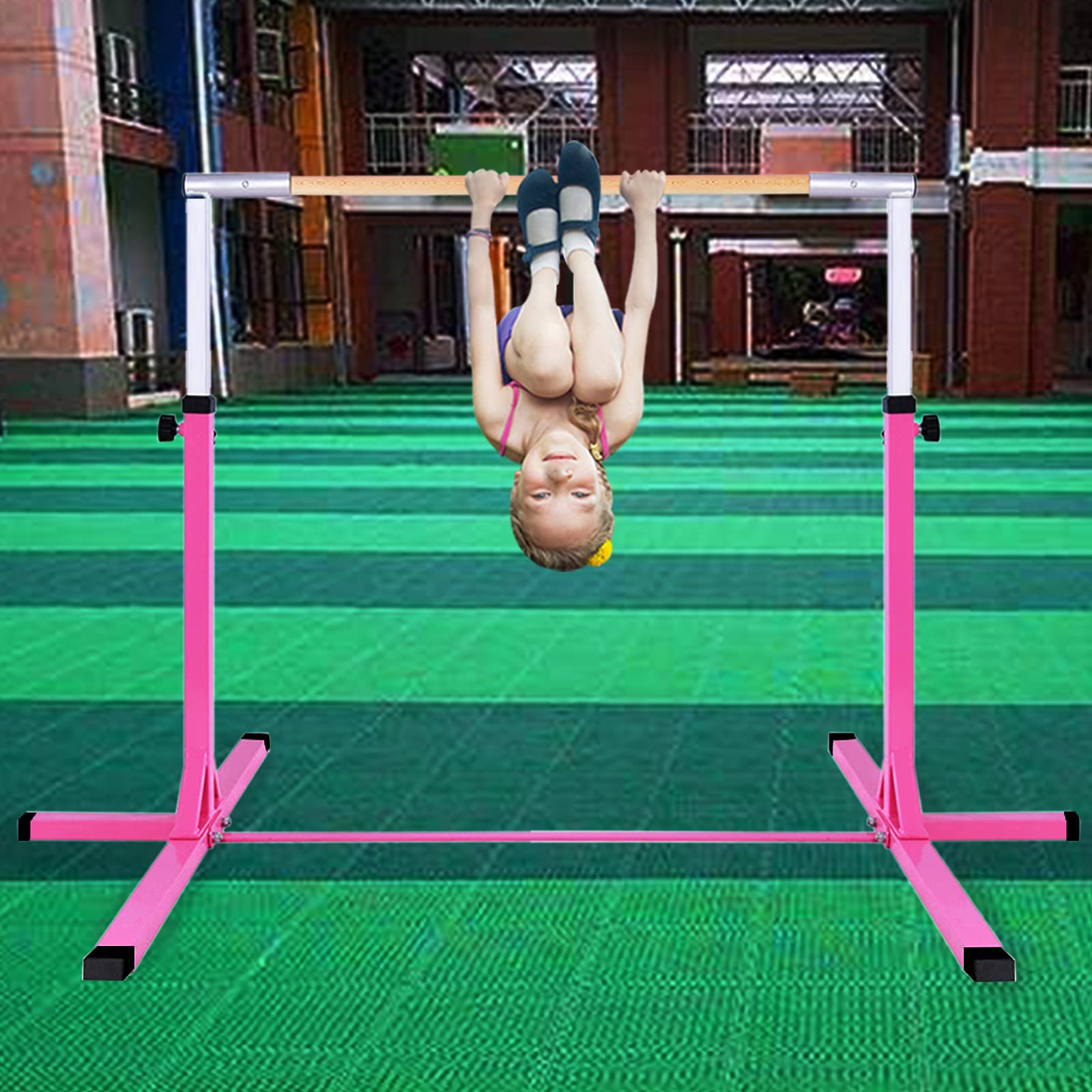 EASIGO Gymnastics Junior Training Bar - Stainless Steel 36"-59" Adjustable Weights Gymnastics Bars 1-4 Levels, 220 lbs Weight Capacity, Suit for Indoors, Home Practice (Pink)