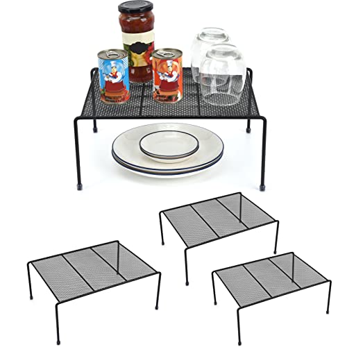 Set of 4 Mesh Kitchen Shelves Cabinet Storage Shelf Rack (13.1 x 10.2 Inch) ļ¼Kitchen Bathroom Pantry Cupboard Desk Home Office, Fridge, Cabinet, Bathroom Cupboard, Non-slip Plastic Feet (Black)