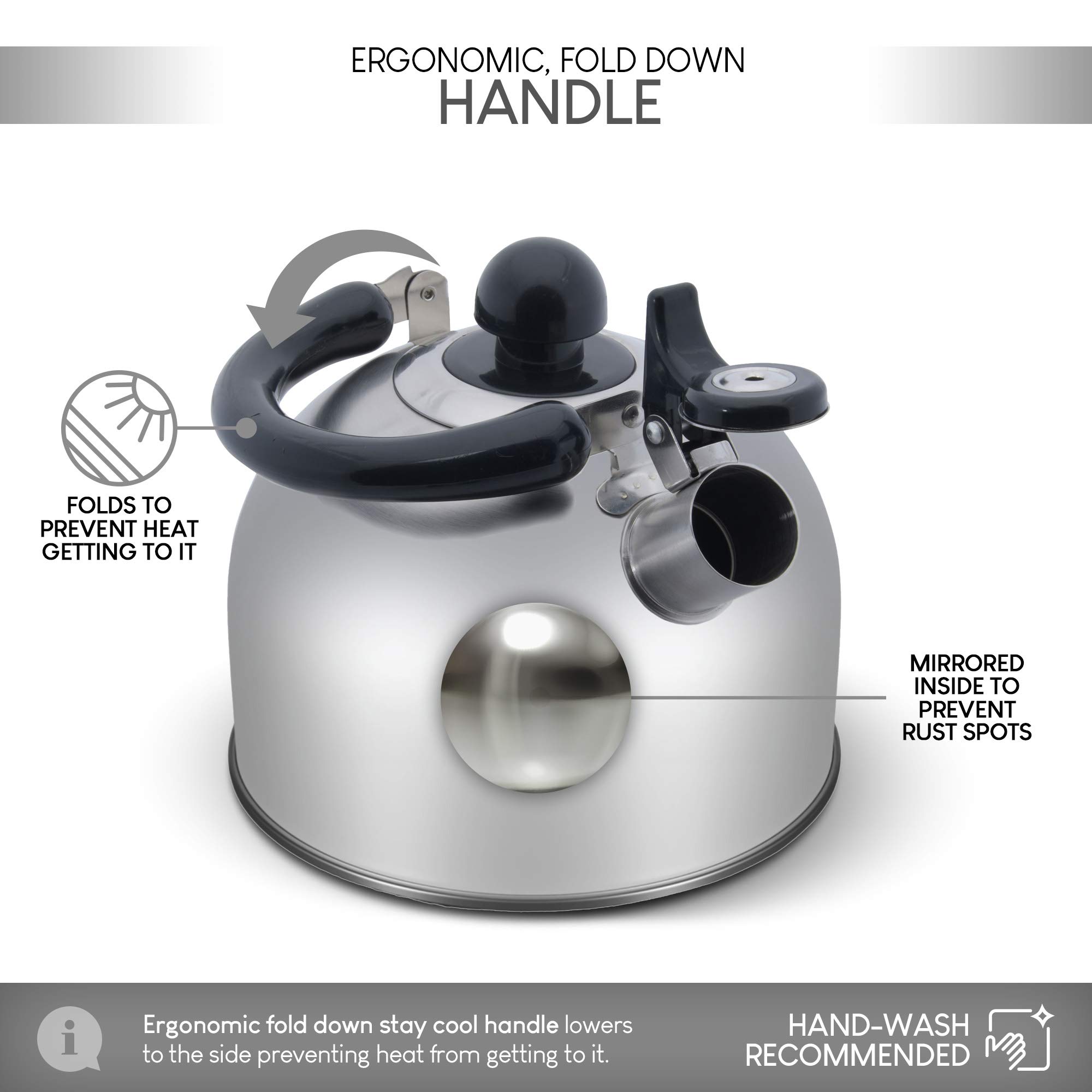 ELITRA HOME Whistling Tea Kettle Stainless Steel Tea Pot with Stay Cool Handle 2.6 Quart / 2.5 Liter (SATIN)