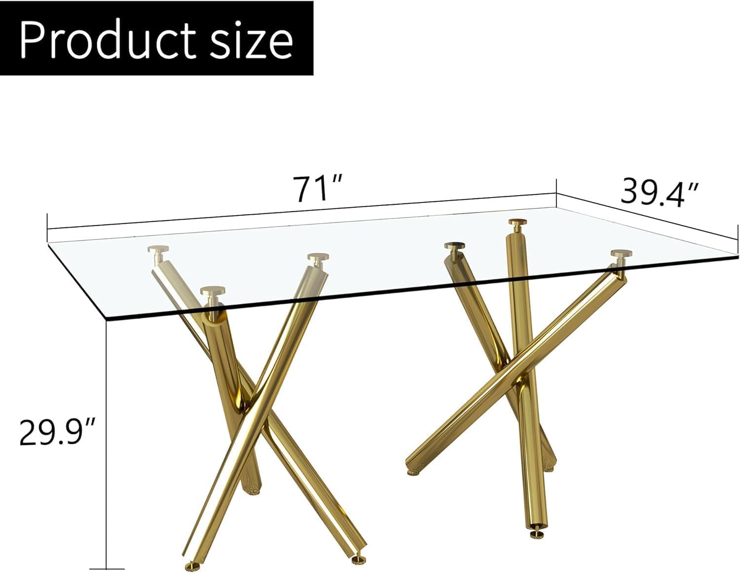 Dining Table for 6-8 People, 63 inch Modern Kitchen Dining Room Tables with Gold Metal Base, Rectangular Tempered Glass Dining Table, Large Rectangle Dining Table Luxury Pedestal Table for Dining Room