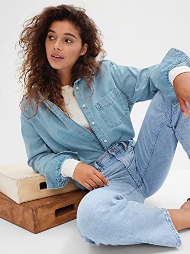 GAP Womens Big Button Down Shirt, Light Wash, X-Large US