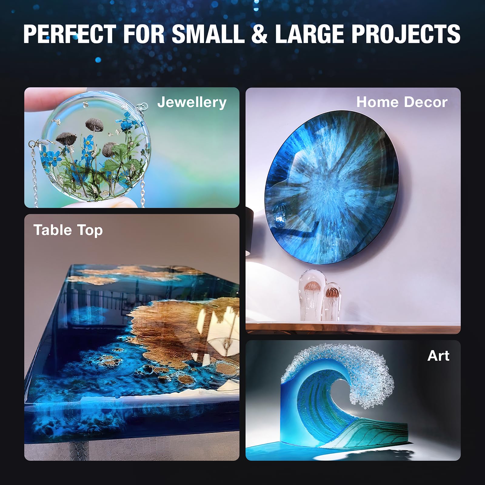 JTDO Epoxy Resin - Crystal Clear Epoxy Resin Kit, Self-Leveling, Bubbles Free, UV Resistant, Epoxy Resin for DIY Art, Jewelry, Table, Countertop, 1:1 Mix (1 Gallon)