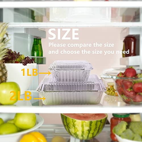 XIAFEI 1LB Aluminum Pans with Clear Lids (50PACK),Foil Pans - to Go Food Containers,Recyclable Aluminum Foil with Strong Seal for Freshness & Spill Resistance- 5.5"x 4.5"x 1.57"