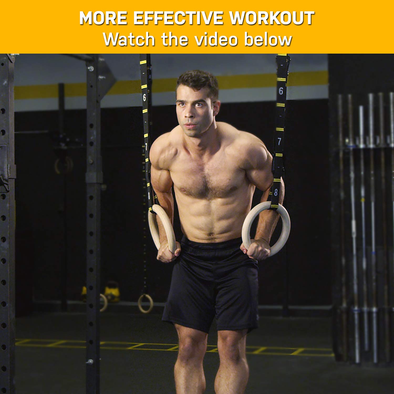Double Circle Wood Gymnastic Rings 1.1 Inch, Numbered Straps and Exercise Videos Guide for CrossFit, Bodyweight Training, and Gym