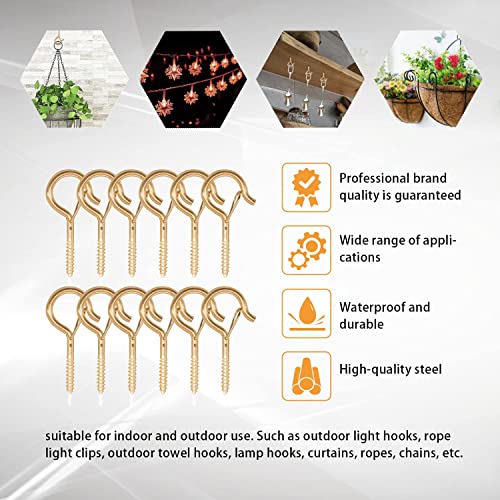 mankk 12 PCS Q-Hanger Hooks, Light Screw Hooks Safety Buckle Design with Wing Nut Driver for Hanging Outdoor String Lights Christmas Light ,Ceiling,Hanging Plants(Gold) M-083-GD