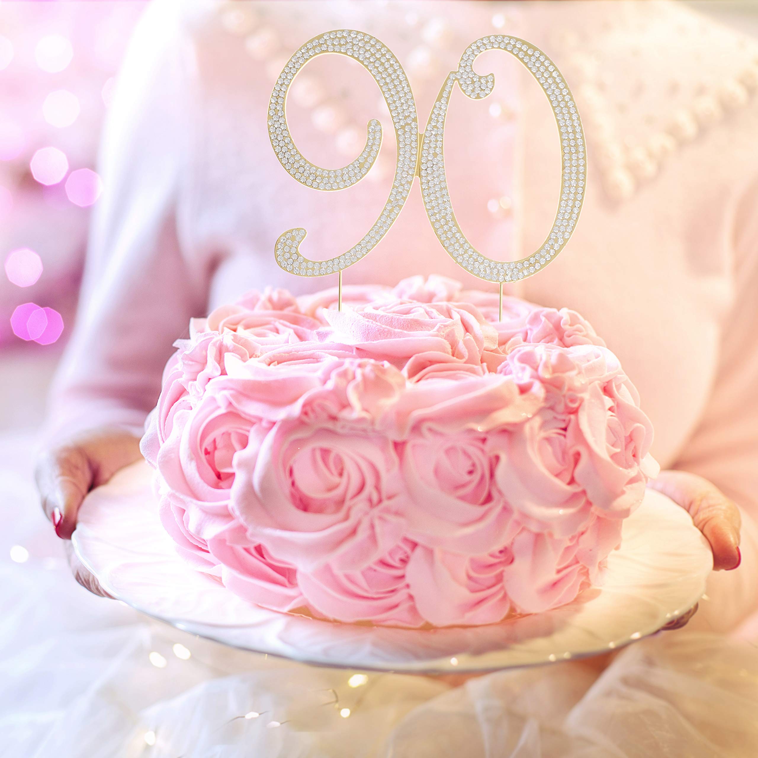 Ella Celebration 90 Cake Topper for 90th Birthday Number Party Supplies & Decoration Ideas (Silver)