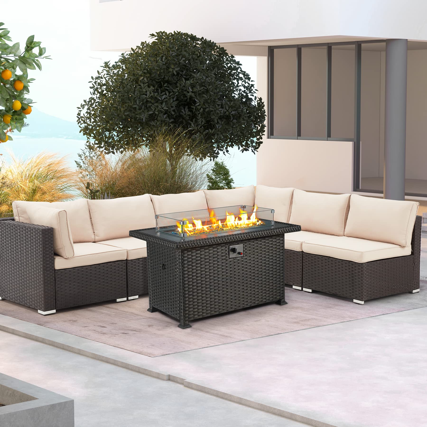 GYUTEI Fire Pit Table,Propane Fire Pits for Outside,44in 50,000 BTU Auto-Ignition Gas Fire Table w/CSA Certification,Outdoor Fire Pit for Garden Patio (Black)