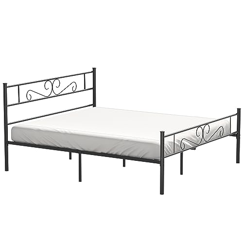 VECELO Full Size Bed Frame with Headboard, 14 Inch Metal Platform Mattress Foundation, No Boxing Spring Needed, Squeak Resistant, Easy Assembly, Black